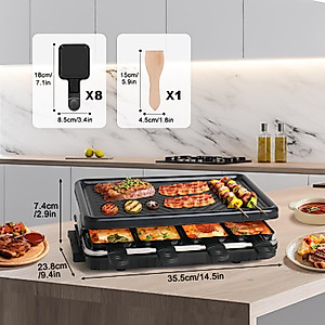 Fajiabao Electric Korean BBQ Indoor Grill Table Smokeless Portable Raclette Grill Nonstick with 8 Cheese Maker Pans Temperature Control & Dishwasher Safe 1300W Ideal for Parties and Family Fun