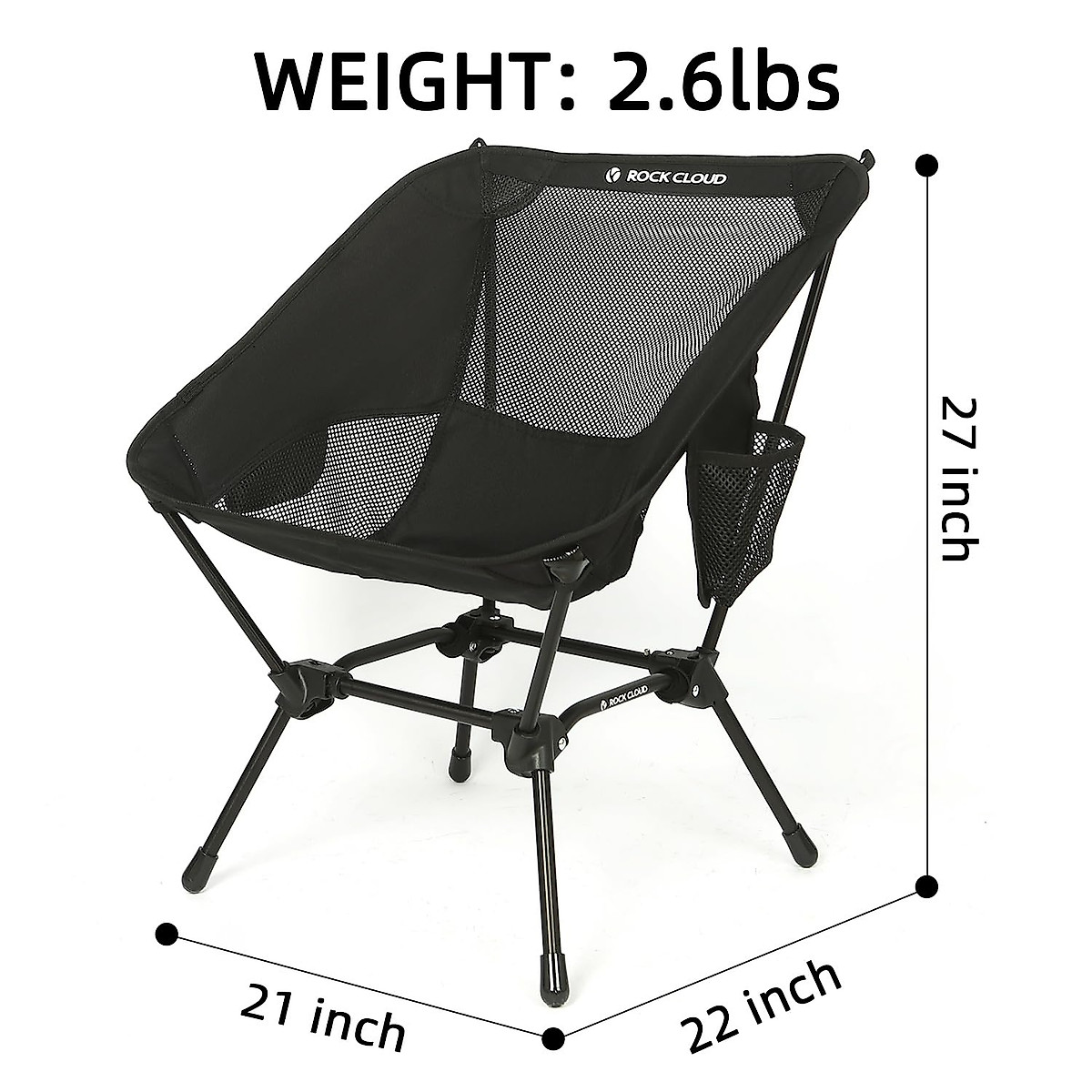 ROCK CLOUD Portable Camping Chair Ultralight Folding Chairs Outdoor for Camp Hiking Backpacking Lawn Beach Sports, Black