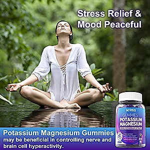 Potassium Magnesium Gummies, Sugar-Free Potassium Citrate 99mg Supplements with Magnesium Glycinate, Ashwagandha, B6 & B12 for Leg & Muscle Relaxation, Mood, Energy, Heart Health, Grape Flavor 120 Cts