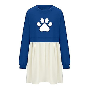 JDHUFEI Oversized Crewneck Sweatshirt Dress Women Fashion Long Sleeve Pullover Relaxed Fit Fall Sweatshirts Patchwork Dress