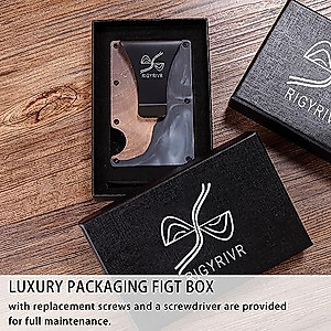 RIGYRIVR Minimalist Slim Wallet for Men - RFID Blocking Credit Card Holder, Wood Wallet With Money Clip, Holds 15 Cards and Cash, Gifts for Men,Unique Pattern,Black