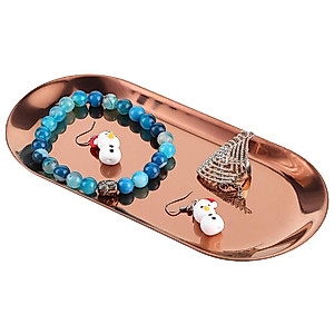 5pcs Stainless Steel Oval Shaped Towel Tray Cosmetics Jewelry Storage Tray Dish Plate OrganizerGold (Trumpet (rose gold rimless))