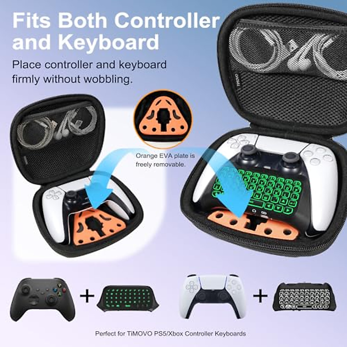 TiMOVO Controller Keyboard Carrying Case for PS5/PS5 Edge/Xbox Controller, PS5 Travel Case with Accessory Storage Holder, Hard Shell Protective Bag Fits PS5/Edge/Xbox Series X/S/One Controller, Black