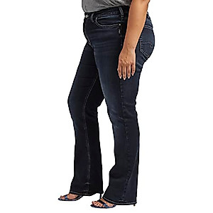 Silver Jeans Co. Women's Plus Size Suki Mid Rise Curvy Fit Slim Bootcut Jeans, Dark Wash COO411, 14W x 35L