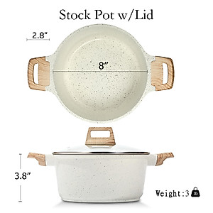 ESLITE LIFE Nonstick Stock Pot with Lid, 3 Quart Granite Casserole Small Soup Pot Pasta Cooking Pot, Induction Compatible, PTFE & PFOA Free, White
