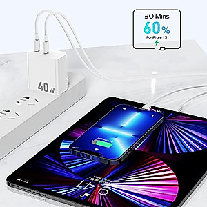 iPhone 14 13 12 Fast Charger [Apple MFi Certified],40W Dual Port USB C Charger Block with 10 Ft Type C to Lightning Charging Cable for iPhone 11 pro max/11 pro/11/XS Max/XS/XR/X/8 Plus/8,iPad Mini