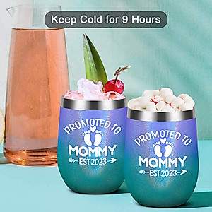 GINGPROUS New Mom Gifts, Promoted to Mommy Est 2023, Mothers Day Gifts for New Mom to be First Time Mom New Mother Mommy Pregnancy Baby Shower, 12oz Insulated Stainless Steel Wine Tumbler, Rose Gold