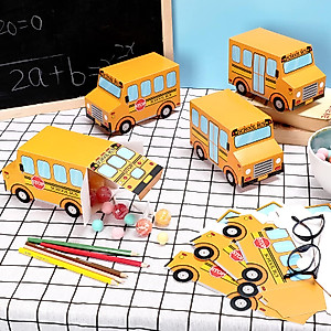 Sinasasspel Back to School Party Treat Boxes School Bus Favor Boxes for First Day of School Classroom Decorations Teacher Appreciation Gifts Birthday Party Supplies, Set of 12