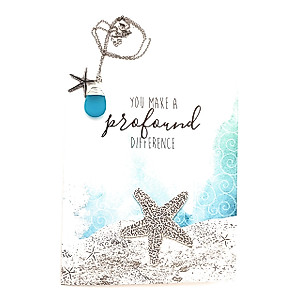 Smiling Wisdom - The Starfish Story - You Make a Profound Difference Greeting Card and Necklace Gift Set - Women (Handmade Coil, Sea Glass)