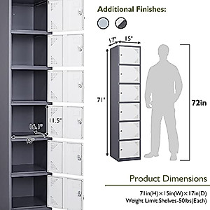 Metal Lockers for Employees - 71" Storage Locker Cabinet Large Employee Lockers with 6 Doors - 6 Tier Steel Lockers for Kids Bedroom, Gym, School, Office, Garage (6 Doors, White Grey)