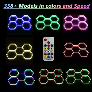 lylunnamsp RGB Hexagon Garage Lights, LED Garage Hexagon Lights, 6500K Super Bright Honeycomb Lights Ceiling for Garage, Warehouse, Car Detailing Shop, Exhibition Hall, Gym,Multi Colored,5 HEX
