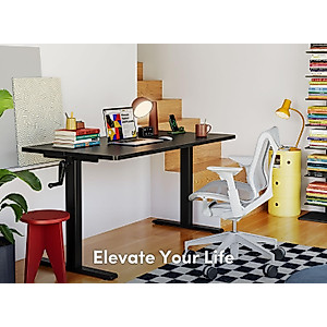 FEZIBO Crank Height Adjustable Desk, 48 Inches Manual Standing Desk, Writing Table with Handle, Home Office Desk with Black Frame/Black Table Top