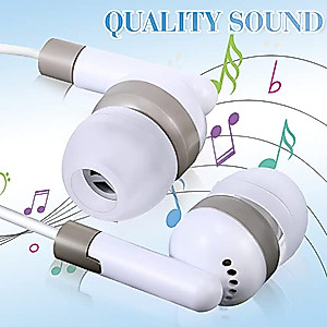 Konohan 100 Pack Bulk Earbuds for Classroom, Student Basic Headphones in Ear for Kids Schools Libraries Laptop,3.5 MM Earbuds Dot Headphones, Individually Bagged (White)