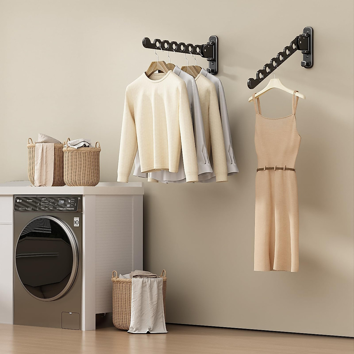 Danpoo Clothes Drying Rack Foldable Wall Mounted Laundry Drying Rack Clothing Coat Hanger Clothes Dryer Black