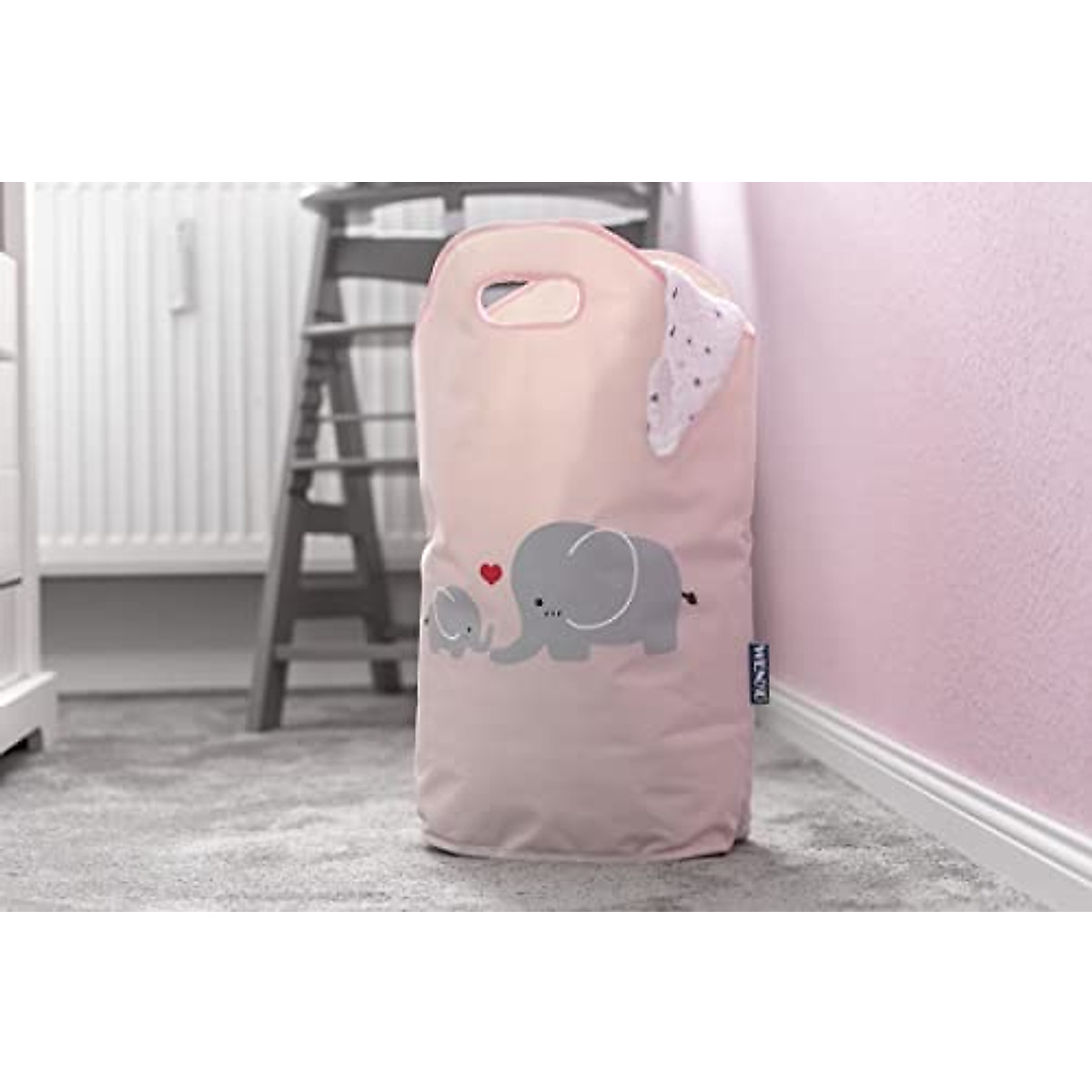 WENKO Kids Laundry Hamper, Baby Hamper for Nursery, Baby Basket for Dirty Clothes, Elephant Nursery Hamper, Toy Basket with Handles, Pink Laundry Bin, 15.7 x 20.5 x 7.9 inch