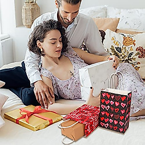 Valentine Day Gift Bags, 16pcs Valentines Paper Bags with Handles Love Heart Patterns Cookie Candy Bags Valentine Day Party Supplies for Kids Classroom Exchange Presents (8 Styles)