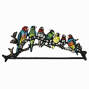 Sungmor 12 Inch Cast Iron Pipe Towel Bar Wall Mounted Hanging Rack with 7 Multi- Color Birds - Unique Design Rustic Style Bathroom Towel Hanger - Ideal for Home Farmhouse Villa