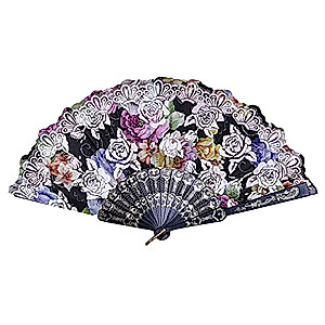 ONILA Folding Hand Fan Flower Fans Rose Bronzing Lace Wedding Folding Retro Silk Fan Dance Decor Chinese Style Party Hand Held Flower Fans Handheld Fans (Color : Pink)