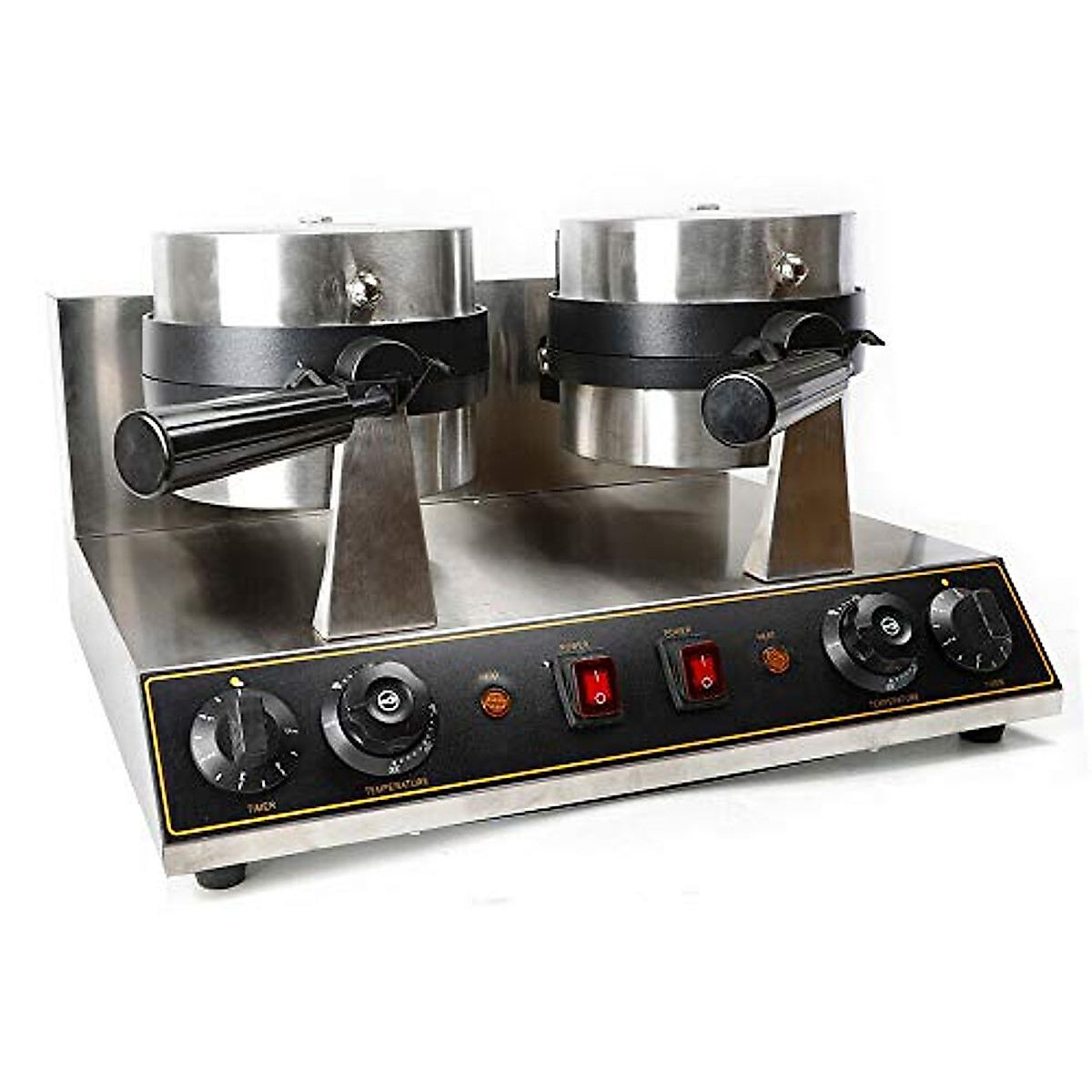 GUANG Commercial Waffle Maker, 2600W Double Head Stainless Steel Waffle Rotating Maker Machine Non-stick Round Waffle Cake Baker Pan