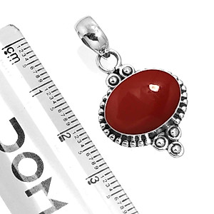 JEWELOPORIUM 925 Sterling Silver Pendant for Women Red Stone Gemstone Solitaire Silver Pendant Necklace Wedding Gift Costume Jewelry