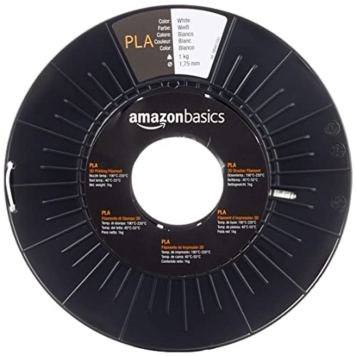 Amazon Basics PLA 3D Printer Filament, 1.75mm, White, 1 kg Spool