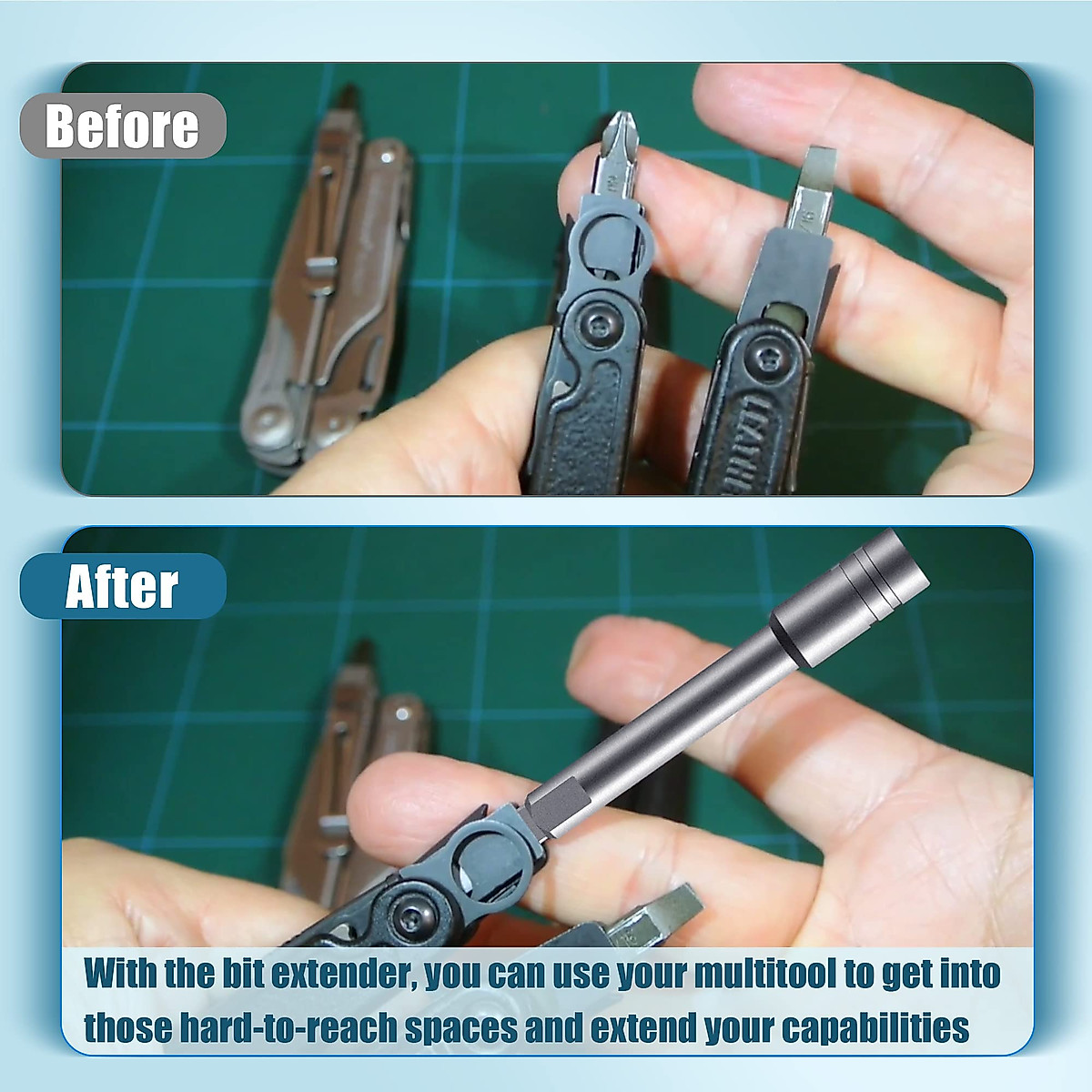 Dreyoo Multitool Bit Driver Extender Set, Bit Kits Multi-tool Accessories Bits Holder Adapter Set Compatible with Leatherman/Wave Plus/Surge/Signal Bits(Silver)