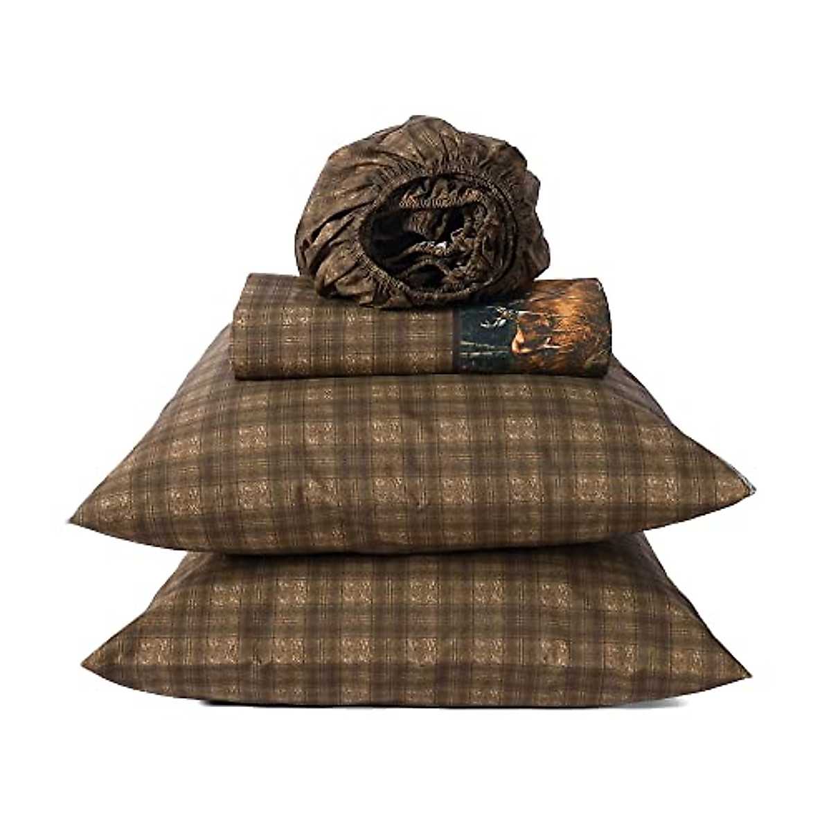 Blue Ridge Home Fashions Whitetail Birch Full Sheet Set, Printed 4-Piece Bed Sheet,Polycotton Fabric,1 Flat Sheet,1 Fitted Sheet & 2 Standard Pillowcases (Full) Brown