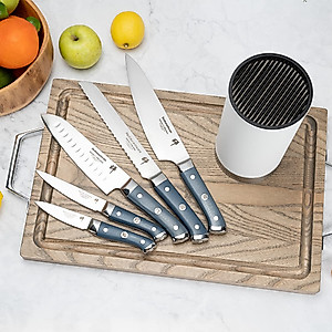Restaurantware Sensei 4.3 x 8.8 Inch Round Knife Block 1 Round Slotted Knife Holder - Soft Touch Holds 9 Knives White Plastic Universal Knife Holder For Easy Storage