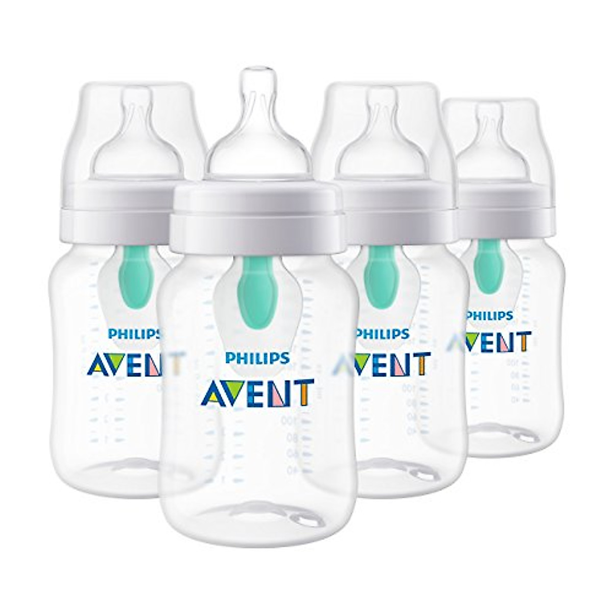 Philips Avent Anti-colic Baby Bottle with AirFree Vent, Clear, 9 Ounce, 4 Pack, SCF403/44