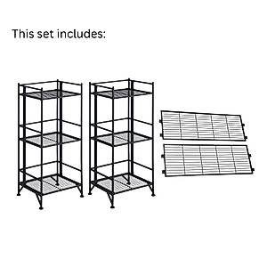 Convenience Concepts Xtra Storage 3 Tier Folding Metal Shelves with Set of 2 Deluxe Extension Shelves - Organizer for Living Room, Office, Bedroom, Garage, Kitchen, Bathroom, Black