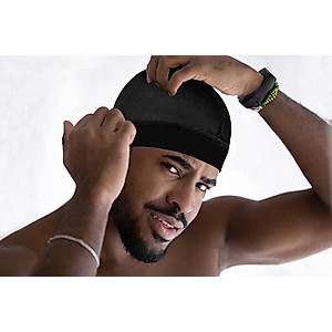 2PCS Silky Stocking Wave Cap for Men, Good Compression Over Durag (Black)