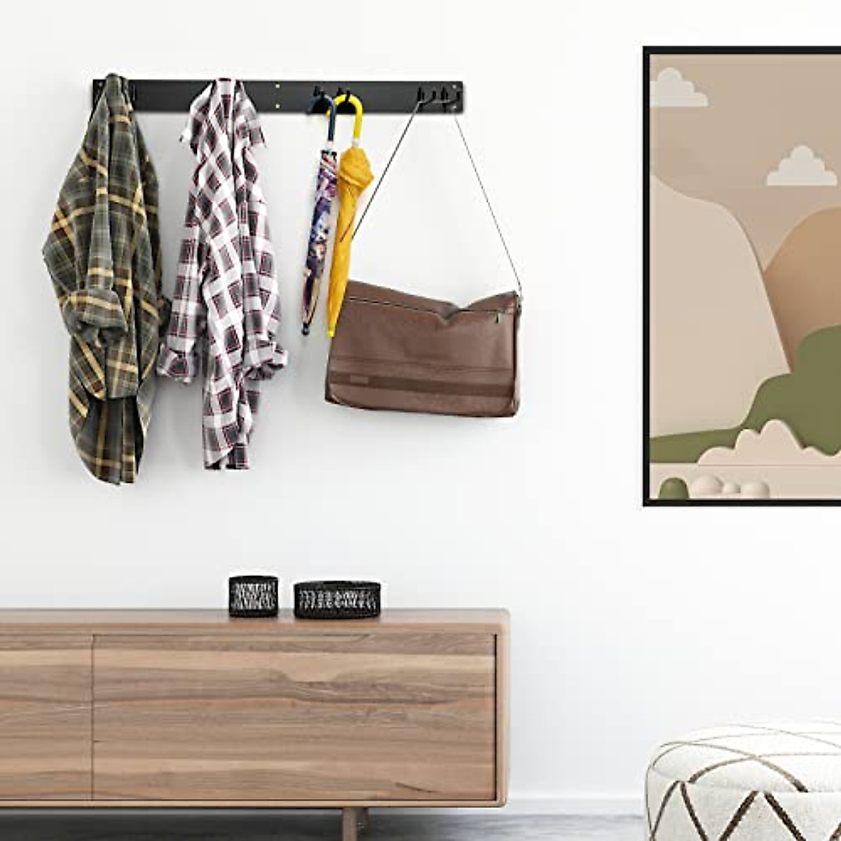 Goplus Garden Tool Organizer, Wall-Mounted Garage Tool Storage Rack with 8 Hooks, 36 Inch Yard Lawn Tool Hanger, Heavy Duty Metal Utility Rack for Shovel, Broom, Rake, Mop, Max Load 330 LBS