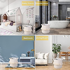 Cotton rope storage basket, woven storage basket, circular miscellaneous storage box, cotton thread with handle, dirty clothes basket, toy basket decoration, cotton rope basket