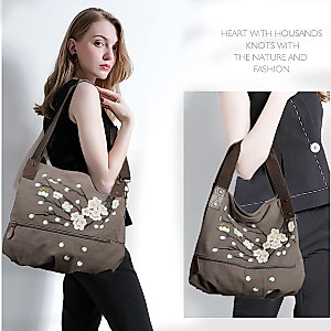 Eshow Women Canvas Hobo Handbags Canvas Purse Shoulder Bag Cross-Body Bag Messenger Bag Mom Bag for Women