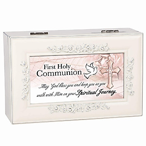 Cottage Garden First Holy Communion Spiritual Journey Ivory Petite Jewelry Music Box Plays Jesus Loves Me