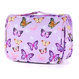 Vipdeal Kids Hanging Toiletry Bag for Girls, Travel Toiletry Bag for Little Young Girls Cosmetic Makeup Waterproof Wash Bag Toddler Traveling Toiletries, Butterfly Purple