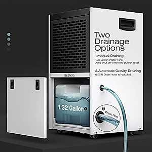 Kesnos 155 Pint Commercial Dehumidifier with 6.56 ft Drain Hose and 1.32 Gallon Water Tank for Space up to 7500 Sq. Ft - 24 Hr Timer Ideal for Basements, Industrial or Commercial Spaces and Job Sites