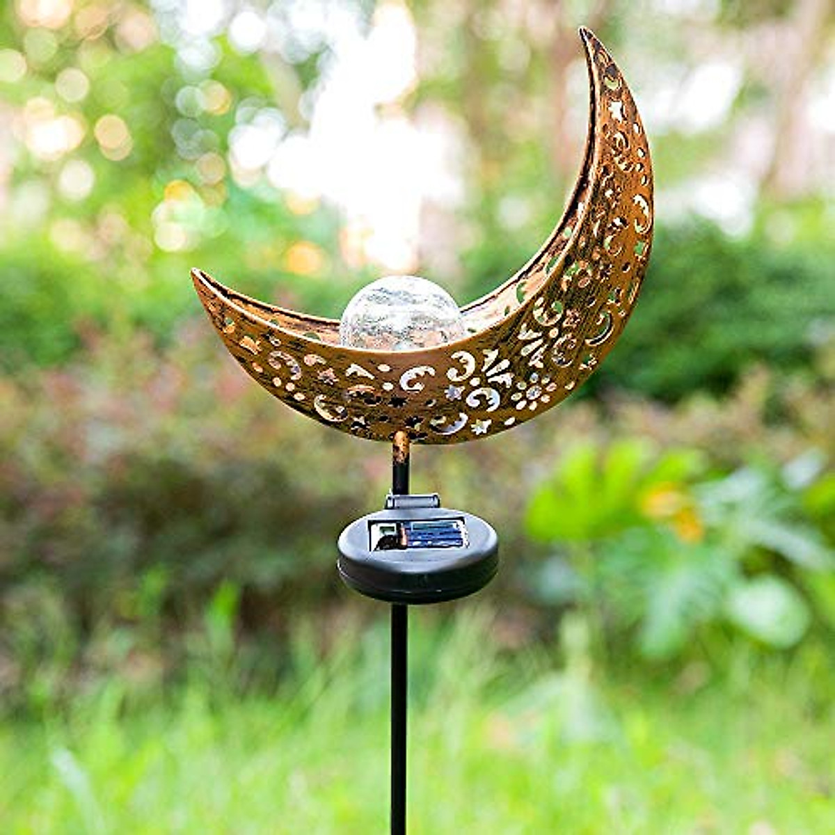 EOYIZW Garden Decor, 32" (2 Pack) Garden Solar Lights Outdoor Decor, Crystal Glass Globe Metal Moon Stake Light, Yard Art Decorations Ornaments Light Warm White LED for Lawn, Patio, Pathway