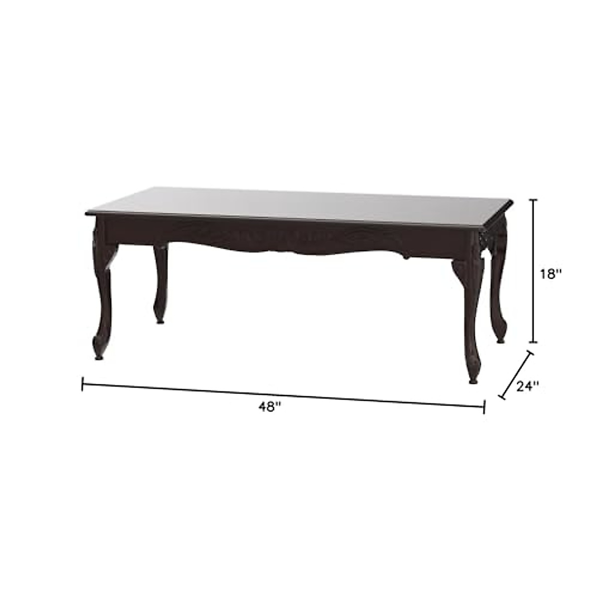 Roundhill Furniture Traditional Ornate Detailing Wood Coffee Table, Dark Cherry
