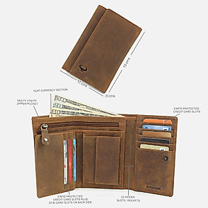 AlphaHide RFID Blocking Ladies Wallet - Credit Card Wallet for Women - Trifold Wallets for Girls - Crazy Horse Genuine Leather - Large Coin Pocket - Two ID Windows - Gift Boxed