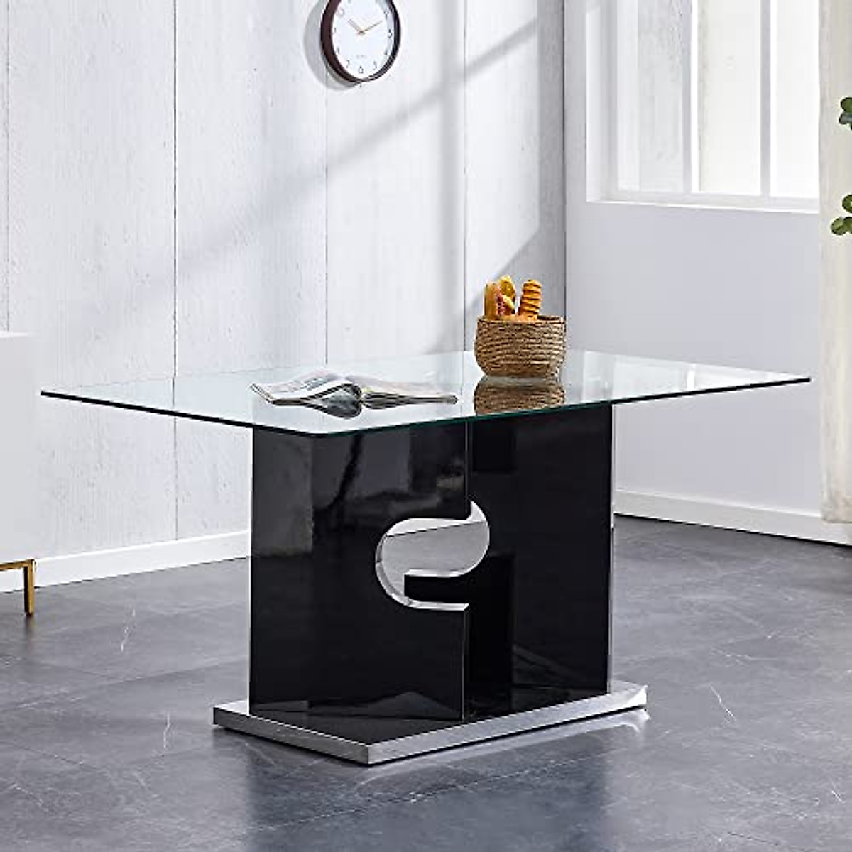 LFVFFA Glass Dining Table, Dining Table and Chairs Set,63" Glass Dining Room Table Set for 6-8，Modern Dining Room Furniture Set,for Dining Room，Kitchen (Double Black+63'', Single Table)