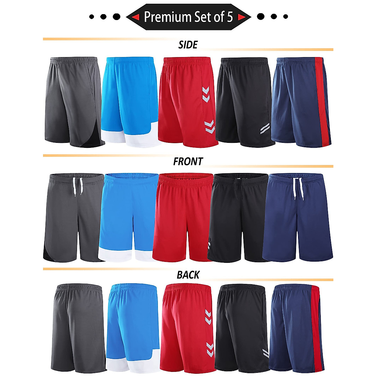 5 Pack Big Boys Youth Athletic Mesh Basketball Shorts with Pockets Quick Dry Activewear (Set 2, Medium)