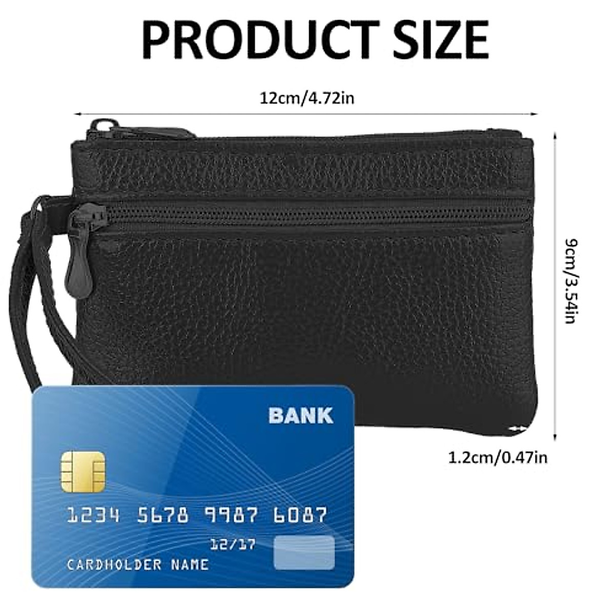 Jeffdad Women's Leather Coin Purse, Small Coin Purse for Women, Small Zipper Coin Purse with Double Zipper Detachable Wrist Strap Coin Purse for Women Coin Purse (black)