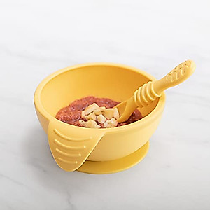Bumkins Baby Bowl, Silicone Feeding Set with Suction for Baby and Toddler, Includes 4 Spoons and Lid, First Feeding Set, Training Essentials for Baby Led Weaning for Babies 4 Months Up, Pineapple