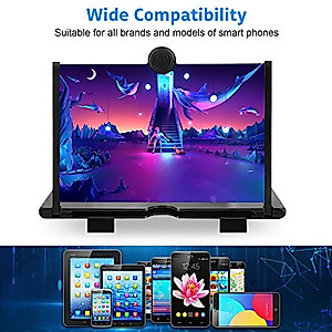 Screen Magnifier for Cell Phone, 14" 3D HD Mobile Phone Screen Amplifier with Folding Stand Holder, Magnifying Projector Screen Enlarger for Movies, Videos, Gaming - 3X Magnification Anti-Reflective
