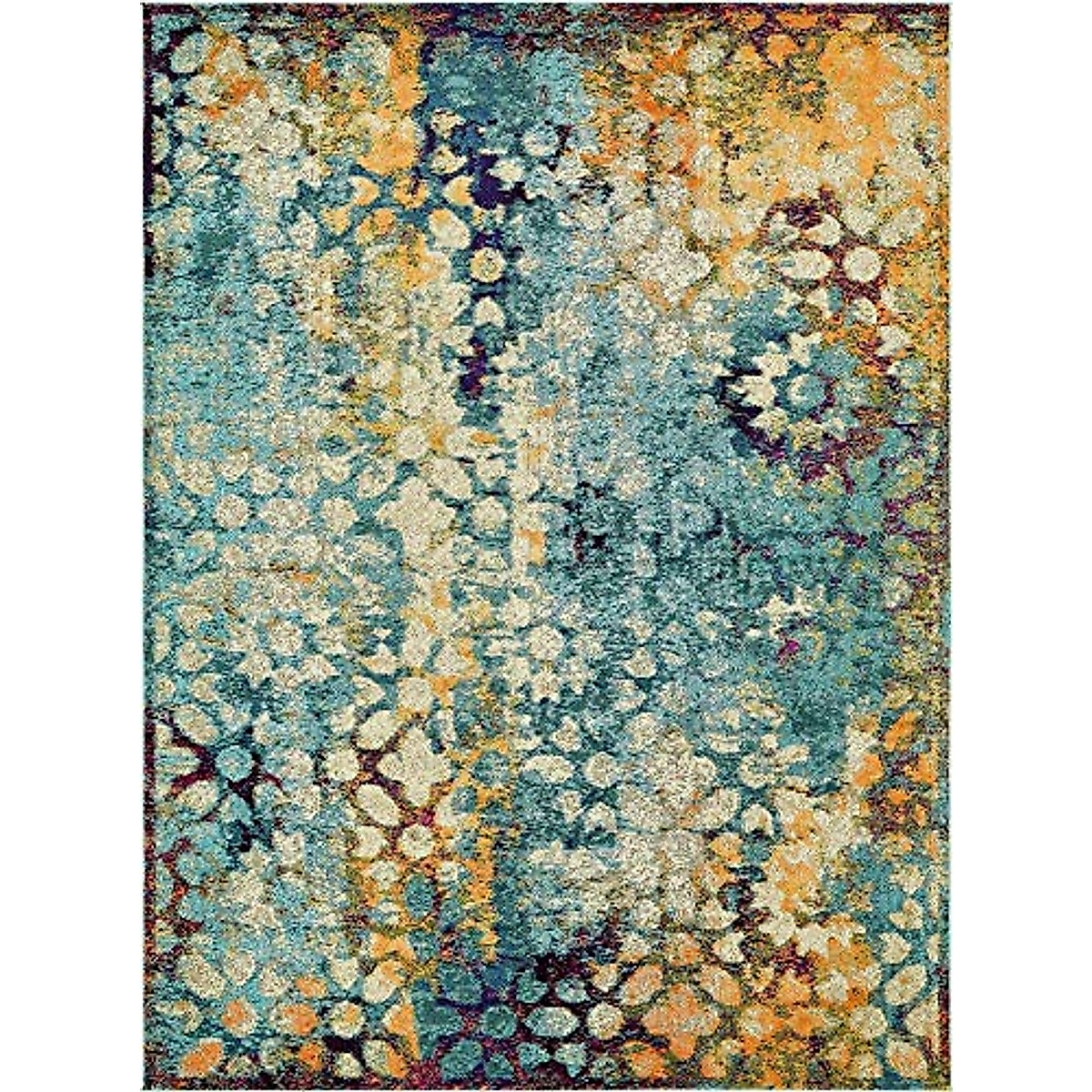 Unique Loom Vita Collection Traditional Over-Dyed Saturated Floral Medallions Area Rug, 9 x 12 ft, Turquoise/Ivory
