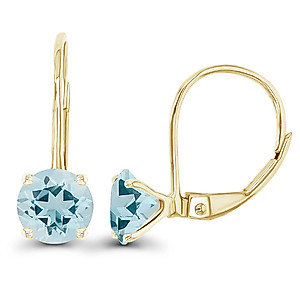 14K Yellow Gold 6mm Natural Aquamarine March Birthstone Leverback Earrings