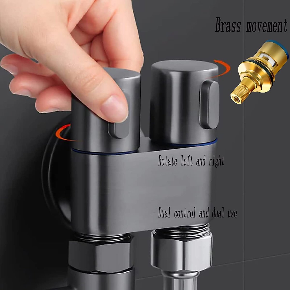 1-In-2-Out Dual Control Valve, 1-In-2-Out Washing Machine and Toilet Faucet, Dual Control Valve for Bidet, Bathroom Faucet Double Handle Dual Control with Pull Out Sprayer (1 Set Silver)