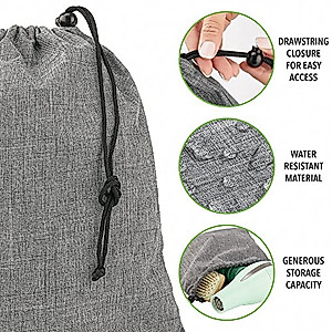 mDesign Portable Large Capacity Travel Bag with Draw String Closure, Water-Resistant for Laundry Room, College Dorm Room, Apartment, Gym, Sporting Events, School, Make-Up, Travel - 2 Pack - Gray