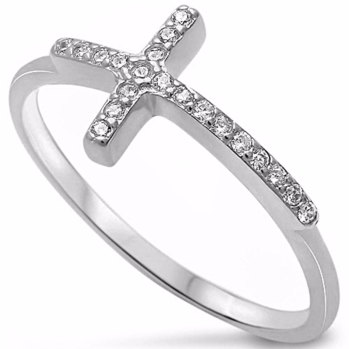 Oxford Diamond Co Hot Trend Sideways Cross Cubic Zirconia .925 Sterling Silver Ring Size 7